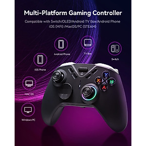 DOYOKY Wireless Bluetooth Game Controller, Multi-platform Gamepad with LED Backlight, Dual Motors, 6-Axis Gyro, M Button Programmable, Compatible with PC, Steam, Android, Switch