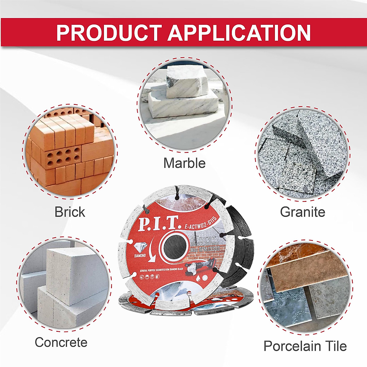 P.I.T. 4-1/2 inch Segmented Rim Diamond Blade,Dry Cutting Applications in Concrete, Paver, Masonry, Terrazzo, Stone,Granite - 7/8 Inch Arbor Angle Grinder Cut Off Wheel- Diamond -115 mm (3 Piece)