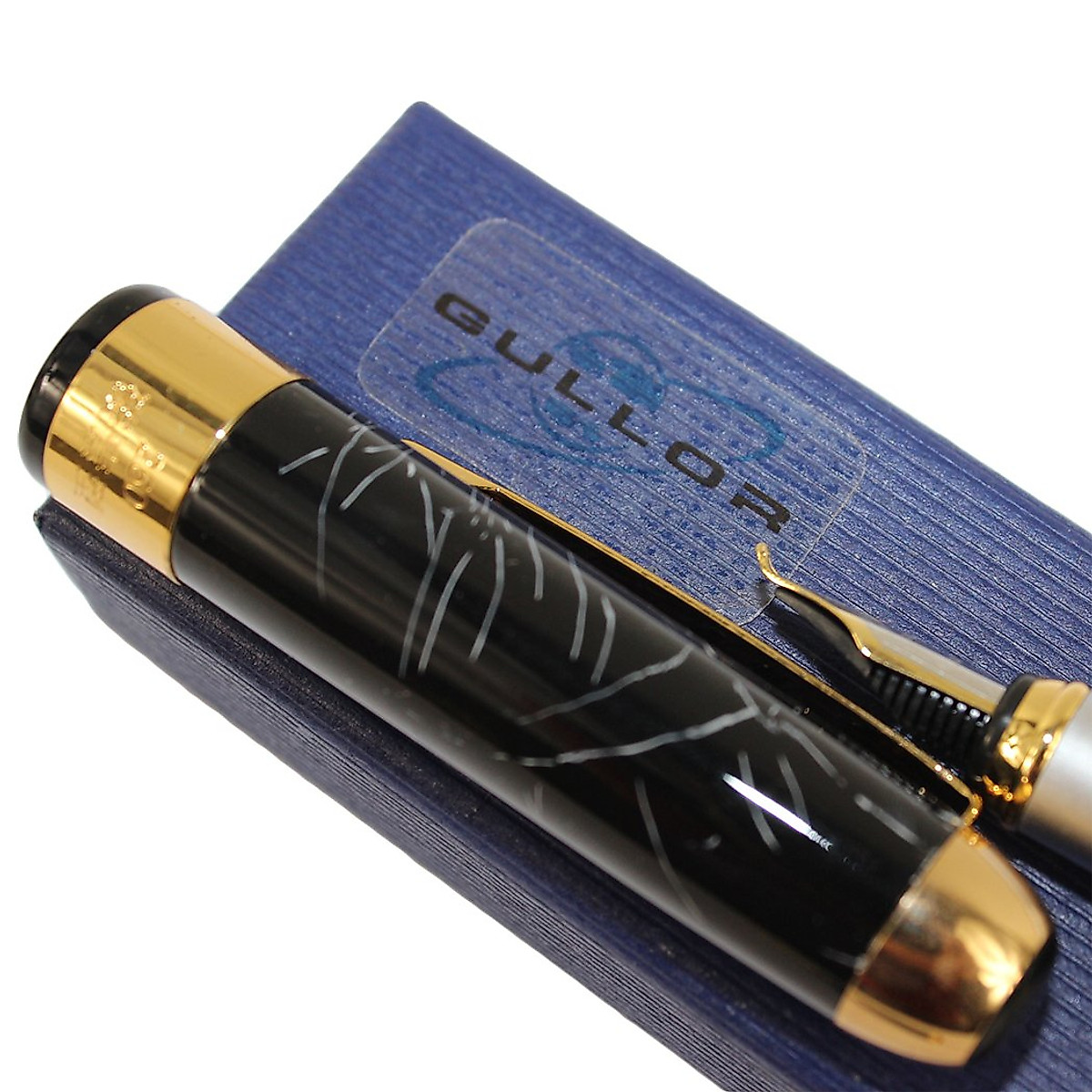 Gullor Luxury Jinhao 250 Balck with White Stripe Art Nib Fountain Pen with Golden Clip - Bent nib