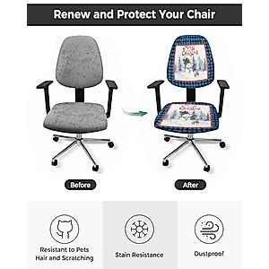 Christmas Plaid Snowman Office Chair Cover Stretchable Computer Chair Seat Cover Backrest Slipcovers, Stretchable Rotating Desk Chair Seat Cushion Split Protectors Buffalo Snowflake Snow Tree