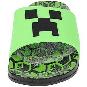 Minecraft Boys' Sport Slide Sandals, Indoor Outdoor Pool Slide, Black/Green, Size 12/13 Little Kid