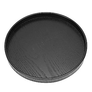 Fdit Wooden Black Round Tea Cup Tray Home Serving Plate (Black)