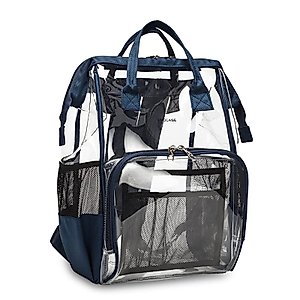 Clear Backpack Large Clear Backpack Heavy Duty PVC Transparent Clear Bag for Stadium, School (Blue)