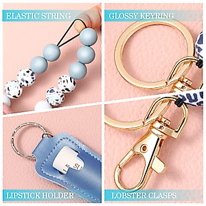 Weewooday Wristlet Bracelet Keychain with Wallet Silicone Beaded Keychain Leather Keychain Lipstick Holder Sleeves (Sky Blue)