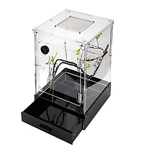 Hedgine Reptile Acrylic Terrarium, Mini Habitat Tank Chameleon Accessories Feeding Box with Magnetic Locking for Chameleons, Geckos, Gecko, Lizard, Bearded Dragon