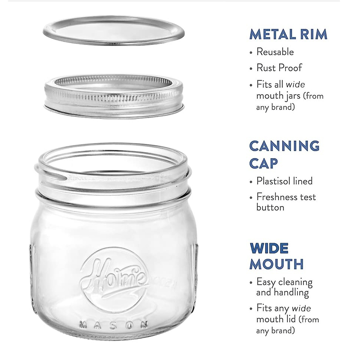 Tebery 12 Pack Wide Mouth Home Glass Mason Jars with Airtight Lids and Bands, 16Oz Canning Glass Jars for Canning, Fermenting, Pickling, Decor