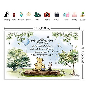 Classic Little Bear Cartoon Animal Backdrop Boy Kids Blue Balloon Birthday Photo Background Newborn Baby Shower Party Supplies Cake Table Decoration Backdrop 5x3FT