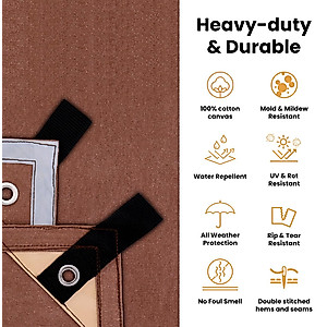 WHITEDUCK Canvas Tarp Heavy Duty Waterproof 18 oz. Mold & UV Resistant, Rustproof Grommets, Industrial & Commercial Cloth Tarp (Cut Size: 7'x9', Finished Size: 6'6" x 8'6", Olive)…