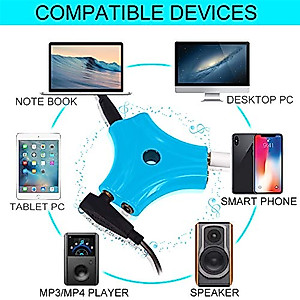 5-Way Multi Headphone Splitter, 3.5mm Audio Stereo Headset AUX Adapter 1/8” Earphone Earbuds Extension Cord, Compatible for iPod,Mp3 Player,Mobile Phone,Laptop,PC,Headphones,Speakers (Blue)