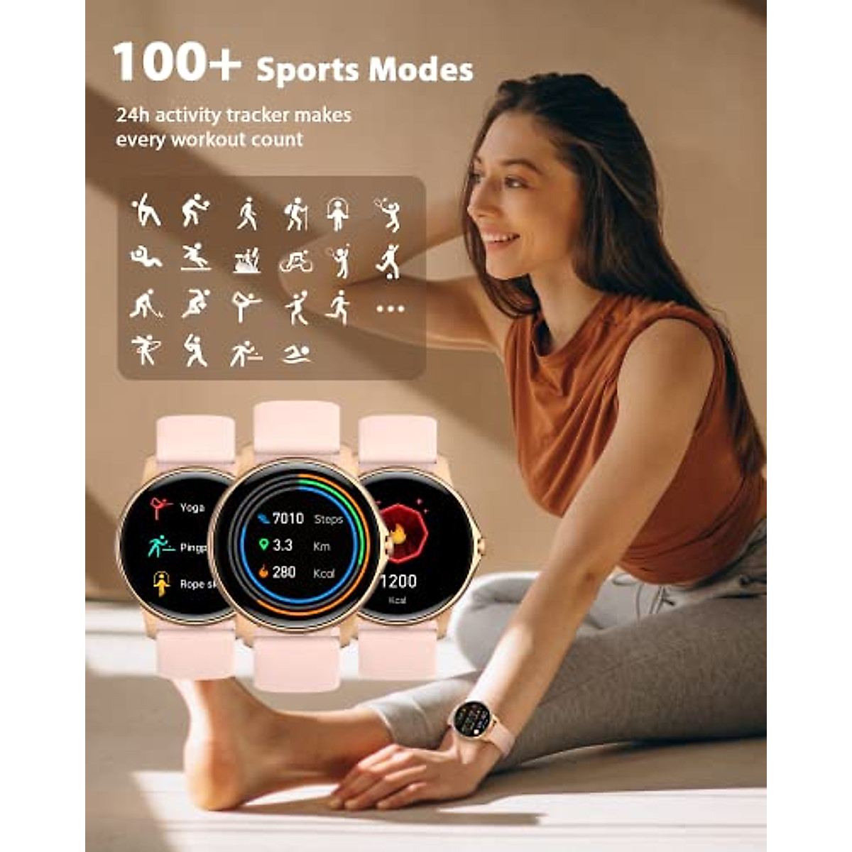 Gydom Smart Watch for Women Answer/Make Call, 1.28" Touch Screen Fitness Tracker with Blood Oxygen/Heart Rate/Sleep Monitor, 100 Sport Modes, IP68 Waterproof Smartwatch for Android iPhone