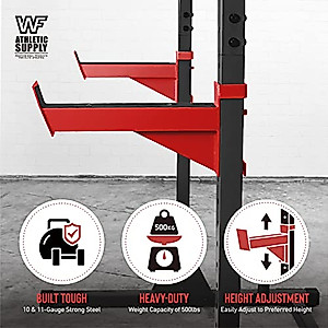 WF Athletic Supply Squat Stand with J-Hooks & Pull up bar, Bench Press Rack for Full Body Strength Workout; Safety Spotter Arms, Plate Holder & Half Rack Conversion Kit Attachments Available