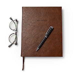 Eccolo Large Lined Journal Notebook, Hardbound Cover, Writing Journal, 256 Ruled Ivory Pages, Gilded Edge, Ribbon Bookmark, Lay Flat, Desk Size for Work or School (Brown Leatherette, 8x10 inches)