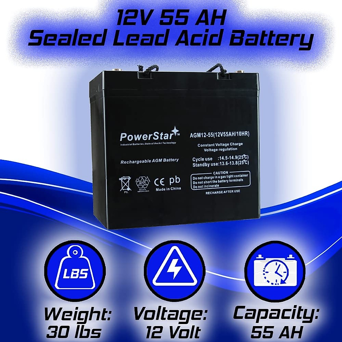 Pride Mobility 12V 55Ah 22NF AGM Deep Cycle Battery Replaces UPG 55ah-2YR Warran