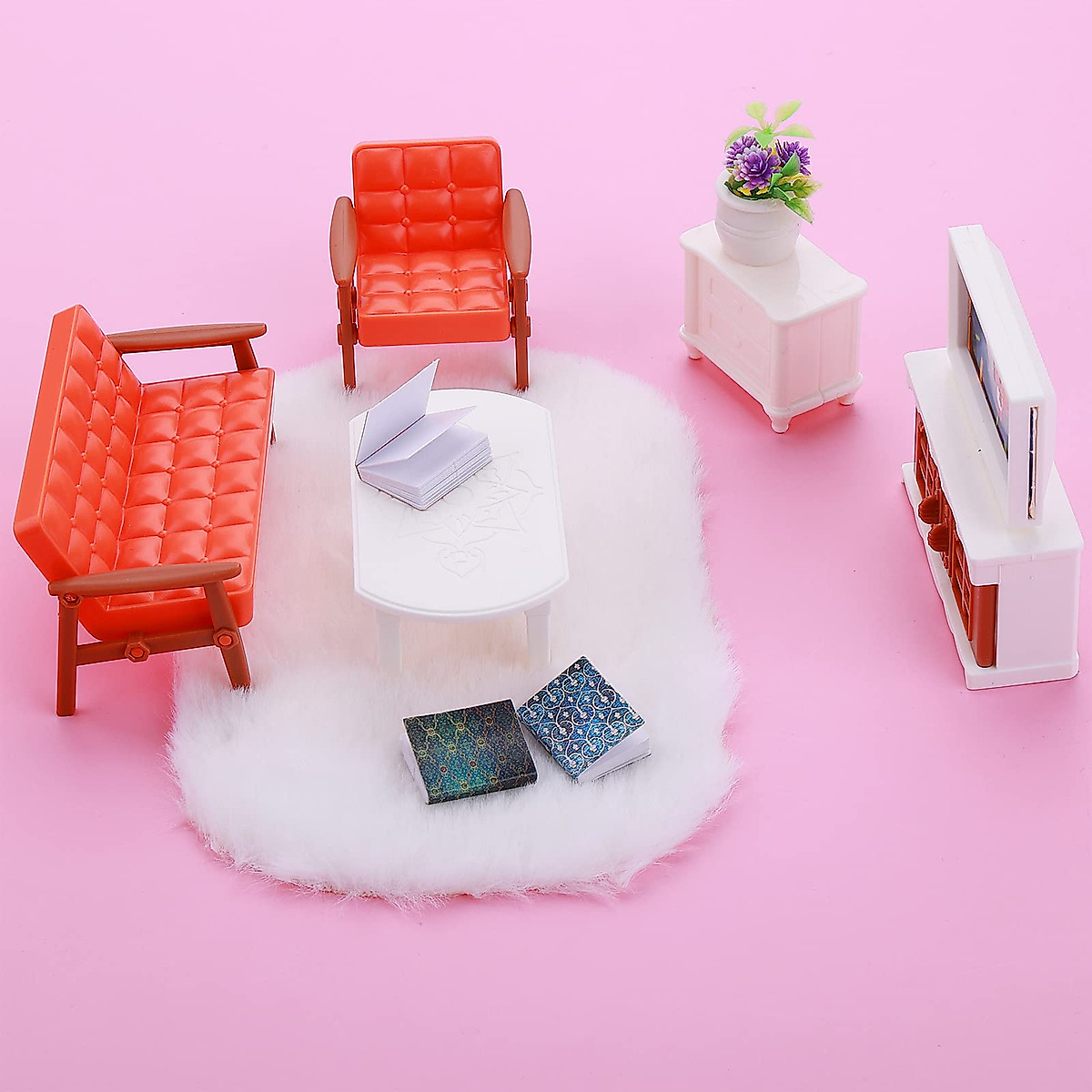 Cobee 2Pcs Miniature Carpets, 1:12 Dollhouse Wool Rug Dolls House White Furry Rugs Mini Furniture Dollhouse Accessories Play Set