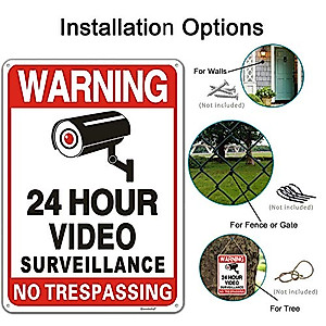 2 Pack No Trespassing Sign, 24 Hour Video Surveillance Signs, Rust-free Aluminum Metal Reflective Sign, Fake Security Camera Sign, Indoor Or Outdoor Use for Home Yard Business CCTV (10 x 7 Inches)