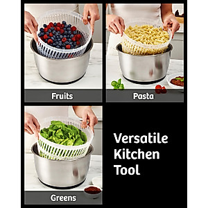 lily&stone Large Stainless Steel Pump Salad Spinner with Drain, Bowl, and Colander - Quick and Easy Multi-Use Lettuce Spinner, Vegetable Dryer, Fruit Washer, Pasta and Fries Spinner - 6.33 Qt