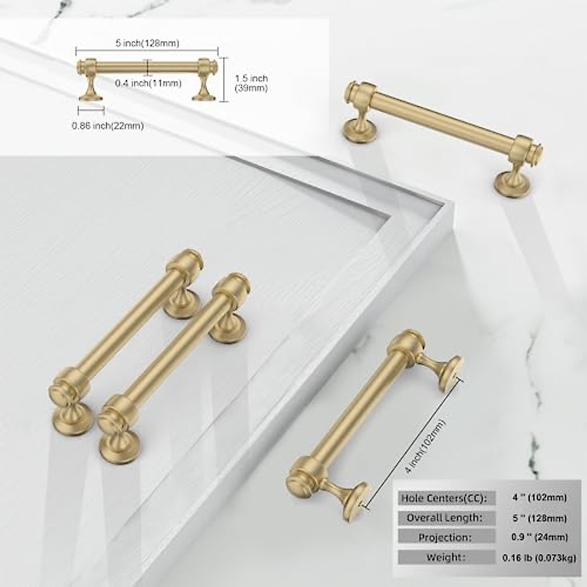 Chibery 20 Pack Pale Gold Cabinet Hardware Pulls, 4 inches (102 mm) Hole Centers, Alloy Zinc, Easy to Clean, Cabinet Handle for Kitchen Cabinets Cupboard Drawers Closet Dressers Bathroom