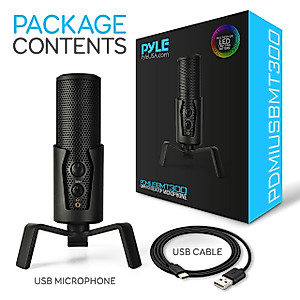 Pyle Selectable Pickup Pattern RGB USB Microphone - 4 Recording Modes Cardioid, Bidirectional, Stereo, Omnidirectional - Condenser Audio Mic w/LED Lights for Gaming Podcasting Studio PC, and Mac