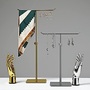 LXLIGHTS Hand Towel Holder, Stainless Steel T-Shaped Clothing Store Earrings Jewelry Stand with Square Base for Bathroom Kitchen Scarves Display Rack, 3 Colors (Color : Gold)