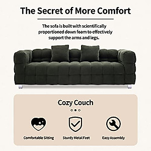 Dolonm Modern Sofa Couch with Metal Legs Upholstered Tufted 3 Seater Couch with 2 Pillows Decor Furniture for Living Room, Bedroom, Office, 80 Inch Wide(Green-Teddy