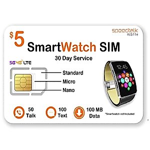 $5 Prepaid Smart Watch SIM Card for Smartwatches and Child Tracker Device - Kids Micro-Nano Tracking SIM Compatible with 5G 4G LTE Modules - 30-Day Service