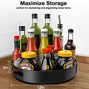 Lazy Susan Turntable Organizer - 12" Ultra Sturdy Metal Condiment Organizers for Table Cabinet Pantry Kitchen Refrigerator, Black, Pack of 3