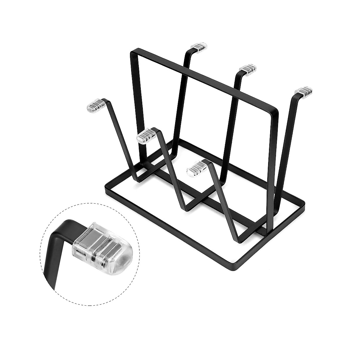 QWORK Cup Drying Rack, 2 Pack 6-Hook Bottle Drying Drainer Stand, Coffee Mugs Wine Glass Drying Rack with Non-Slip Silicone Hooks, Space Saving Countertop Cup Holder, for Home, Office, Cafe - Black