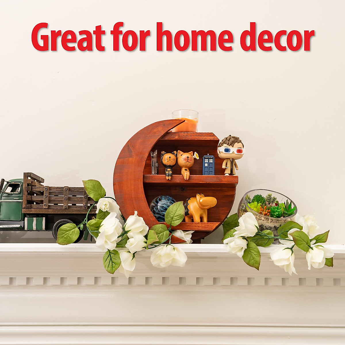 MMOBILITY CHAMAMA Moon Shelf, Boho Decor for Bedroom, Crystal Shelf, Crystal Wall Decor, Moon Shaped Shelf for Crystals, Moon Decor, Wooden Moon Shelf, Bathroom Shelf, Crystal Shelf