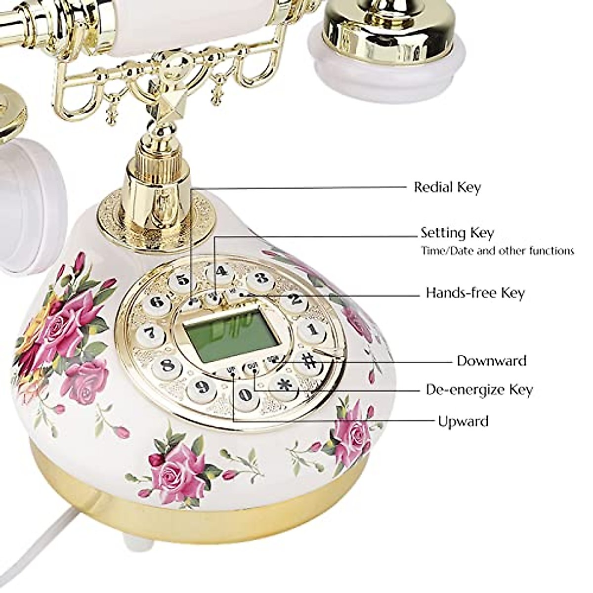 Yoidesu Retro Landline Telephone, European Old Fashioned Classic Fixed Digital Telephone with Push Button LCD Display, Automatic Detection to FSK/DTMF Caller ID, for Home Office Hotel Decor