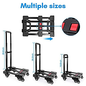 Folding Hand Truck, 500 lbs Heavy Duty Dolly Cart with six 360° Rotating Wheels, Travel carseat Stroller for Airport, Extended Platform Luggage cart with Foldable handtruck, 8.6 lbs Portable Trolley