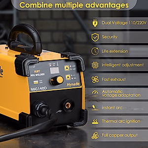 hynade Mig Welder, MIG140D Mig Welding Machine, Dual Voltage 110/220V Gasless Flux Wire Welding Machine (MIG140D)