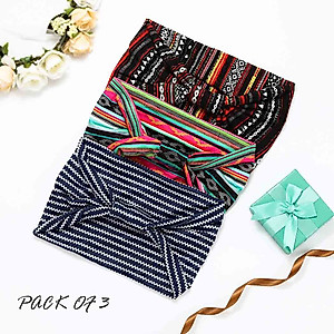 YBSHIN Boho Wide Headbands Stripe Head Wraps Knoted Hair Wears Turban Yoga Sweatbands Elastic Floral Printed Head Scarfs Stretch Cloth Hair Bands for Women and Girls 3Pcs (A)