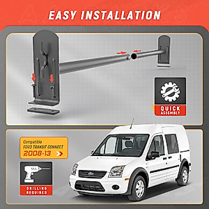 AA-Racks Model DX36 Compatible Ford Transit Connect 2008-13 Steel 2 Bar Utility Drilling Van Roof Ladder Rack System - Sandy Black