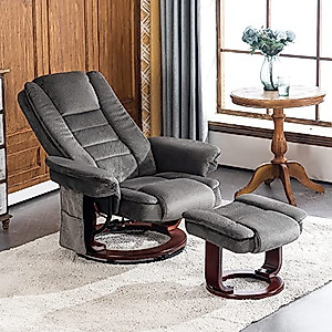 MCombo Recliner Chair with Ottoman, Fabric Accent Chair with Vibration Massage, Swivel Chair with Wood Base, for Living Reading Room Bedroom, 9099 (Grey)