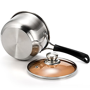 ZEAYEA Saucepan with Glass Lid, 2 Quart Stainless Steel Milk Pan with Long Heatproof Handle, Multipurpose Induction Small Pot for Home Kitchen Restaurant Cooking