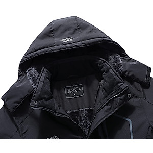 Pooluly Men's Ski Jacket Warm Winter Waterproof Windbreaker Hooded Raincoat Snowboarding Jackets Black-XL