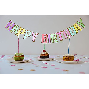 Pastel Happy Birthday Banner, Assembled Rainbow Happy Birthday Sign Girls Pastel Birthday Party Decorations