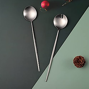 Zerophilo Salad Servers,Spoon and Fork Set 11.41 inch,18/10 Stainless Steel Salad Serving Titanium Plating (Gold)