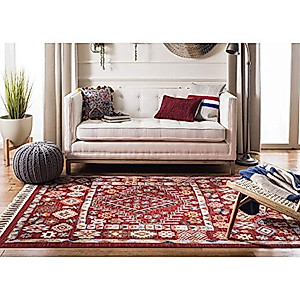 SAFAVIEH Farmhouse Collection 3' x 5' Red / Ivory FMH814Q Moroccan Boho Tassel Area Rug