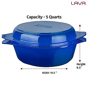 Lava Cast Iron Artisan Bread Baker, Enameled Cast Iron Bread Oven, Rectangle Loaf Pan, Sourdough, Italian, French Bread Baking Pan, Bread Kit with Lid (Blue, 9.5" by 10.5")