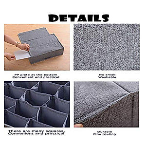 AARAINBOW 2 Packs Underwear Socks Storage Organizer with Lids Foldable Closet Drawer Organizer 60 Cells, Wardrobe Storage Boxes for Ties Scarves and Lingerie (30 Cell, 2 Gray)