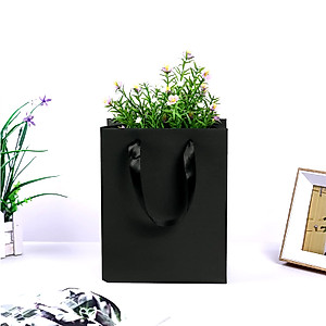 MOXARYSU Medium Black Gift Bags: 8x5x10 Inch 12pcs Black Paper Gags Bulk For Party Shopping Birthday Wedding