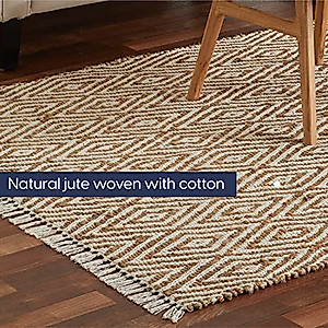 Pebble & Crane - Durham Rug - Woven Throw Rug - Jute and Cotton - Area Rug for Kitchen, Living Room, Bedroom, and More - Solid Trim - 5’ x 8’ - Natural and Beige