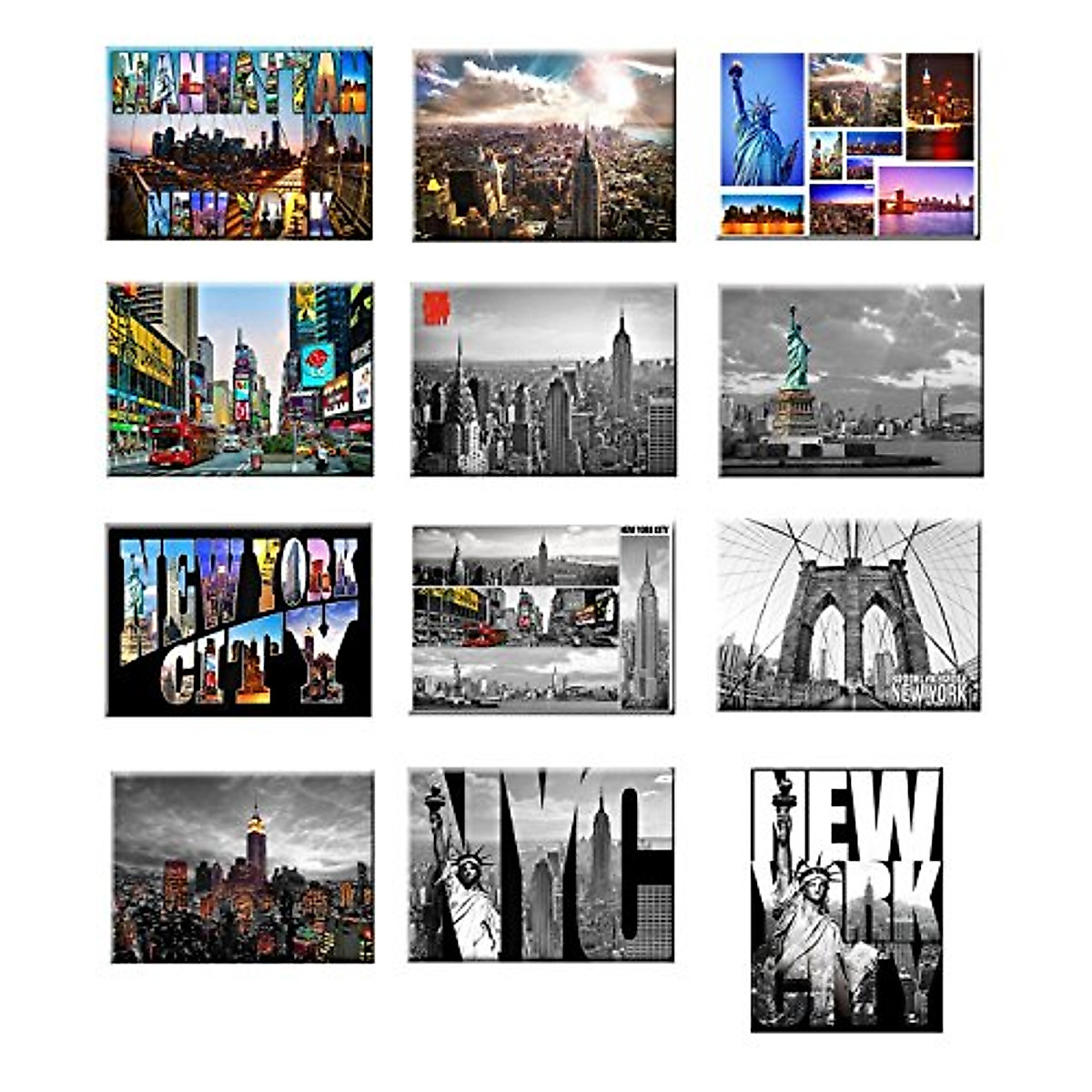 12 set New York NYC Souvenir Photo Picture Fridge Magnets 2 x 3 inch - Pack of 12