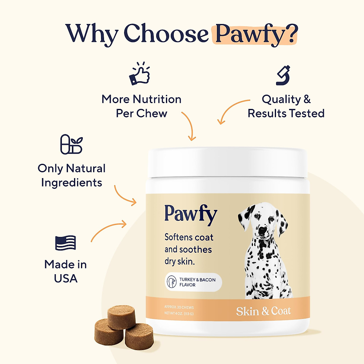 Pawfy Dog Allergy Relief Chews | Advanced Dog Licking Paws Treatment | Allergy Medicine for Dogs & Itching Skin Relief | Immune Support & Coat Defense | 30 Tasty Supplements (Bacon)