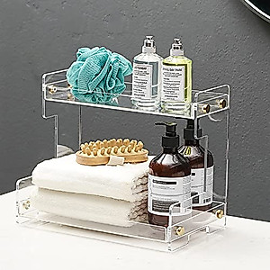 Bathroom Organizer Countertop, Acrylic Bathroom Counter Organizer Shelf Storage Rank Tray, Bathroom Accessory, Clear Lotion Makeup Vanity Organizer, Spice Organizer Holder for Bathroom Kitchen 2tier.