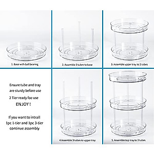 Lazy Susan Turntable 2-Tier Pantry Organization and Storage Spice Rack Spinning Cabinet Organizer Rotating Condiment Tray Spinner for Kitchen Vanity Bathroom Jewelry Makeup Cosmetic 9.2-Inch Clear