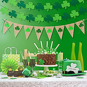 3 Pack Shamrock Garland Banners, Burlap Rustic St. Patrick's Day Banner & Felt Shamrock Garland Decorations for Irish Lucky Day Home Outdoor Hanging Decor