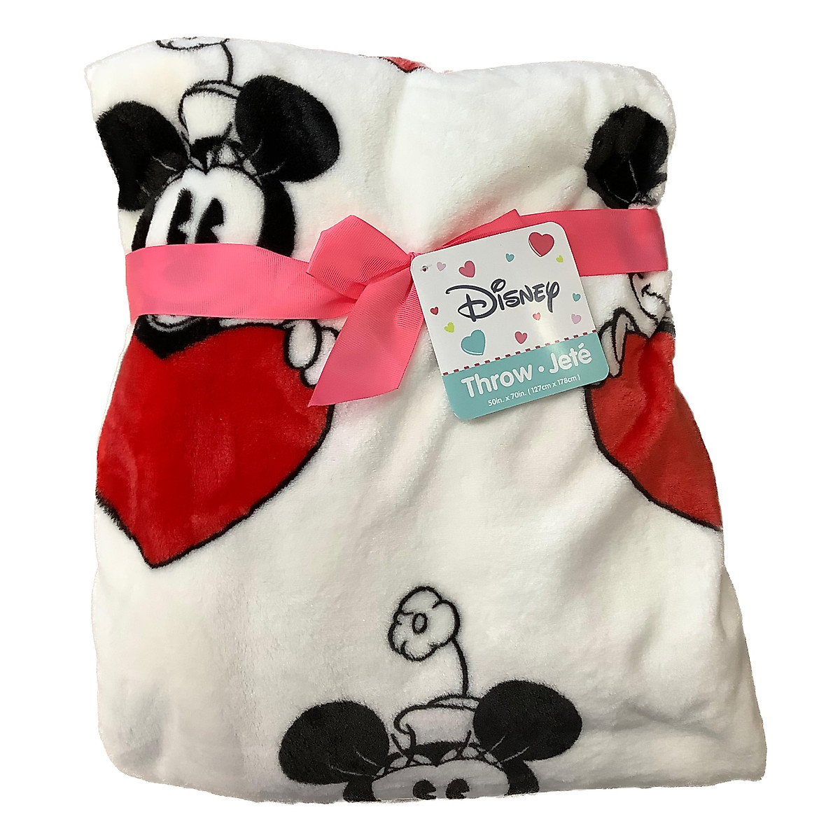 Disney Valentine's Day Throws and Blankets (White - Minnie Mouse with Red Hearts, Throw 50x70)