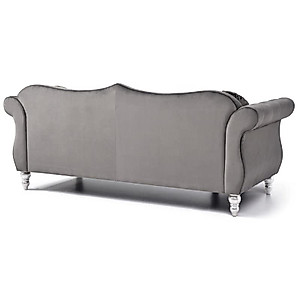 Pemberly Row17 Transitional Velvet Tufted Sofa with 2 Pillows in Dark Gray
